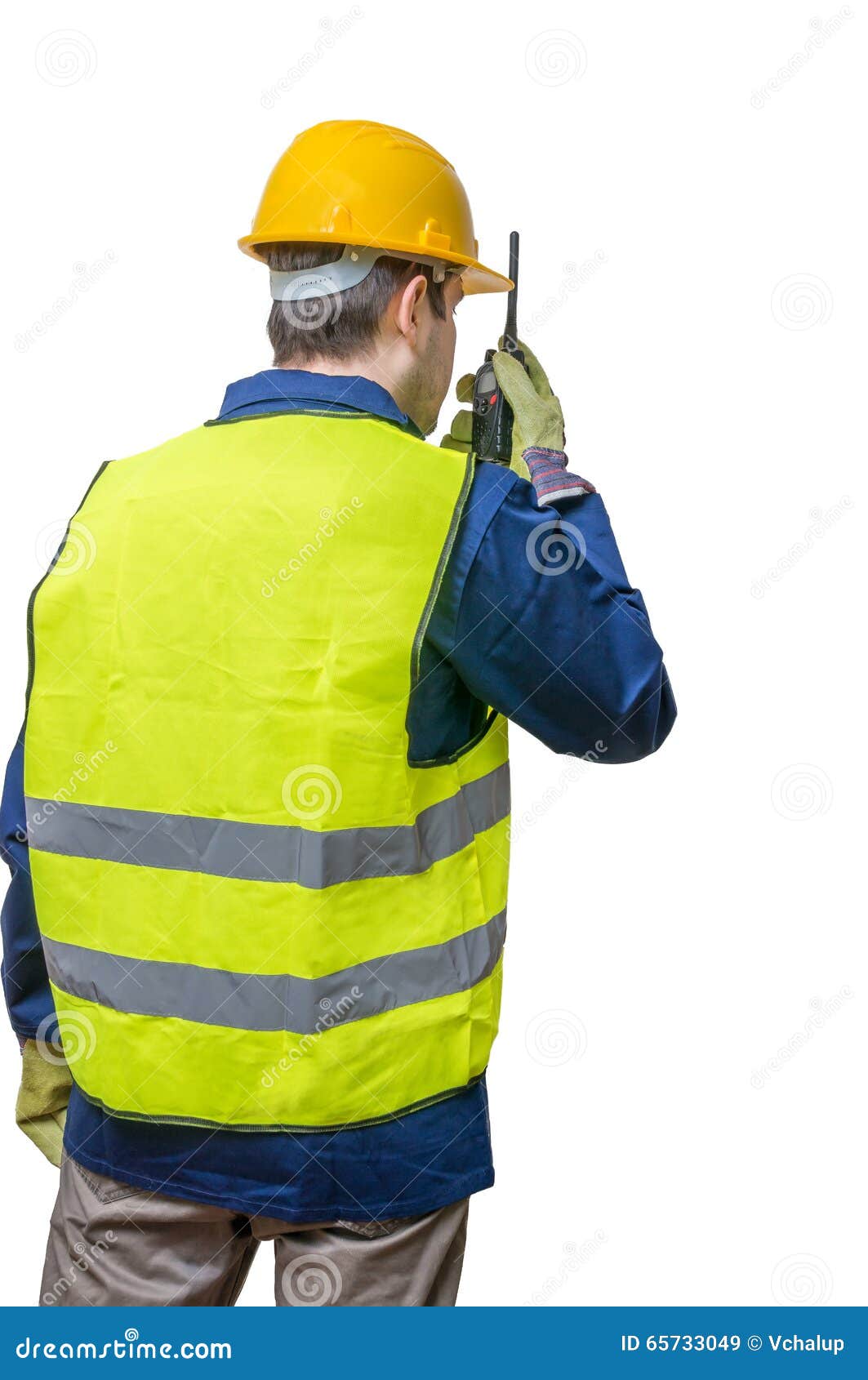 Engineer or Worker is Using Radio. Isolated on White Background Stock ...