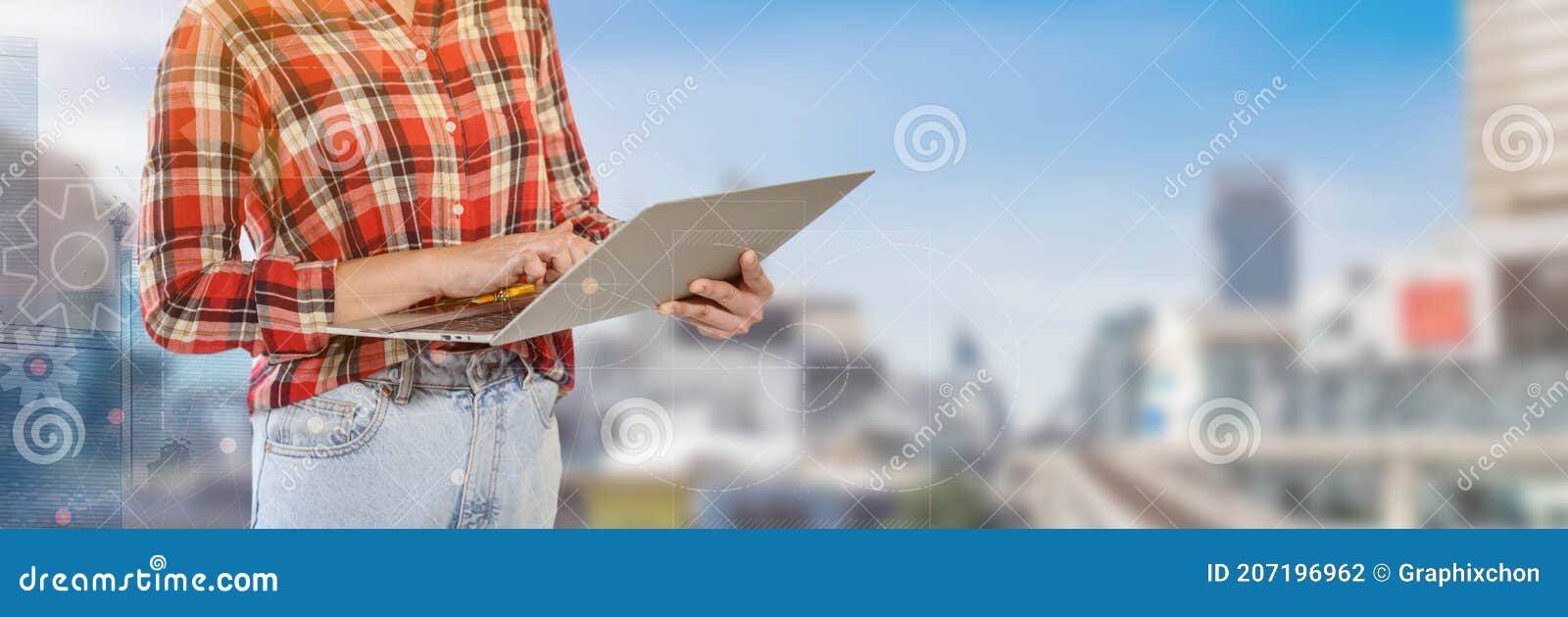 Engineer Working Alone at Construction Property Site. Architecture with ...