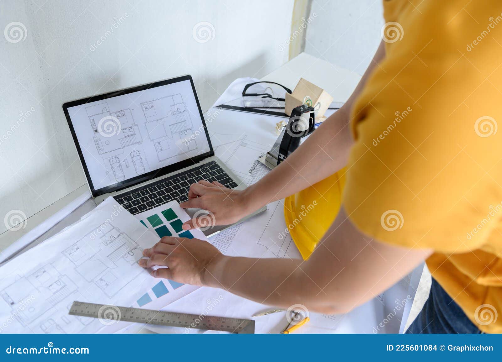Engineer Working Alone at Construction Site Stock Photo - Image of ...