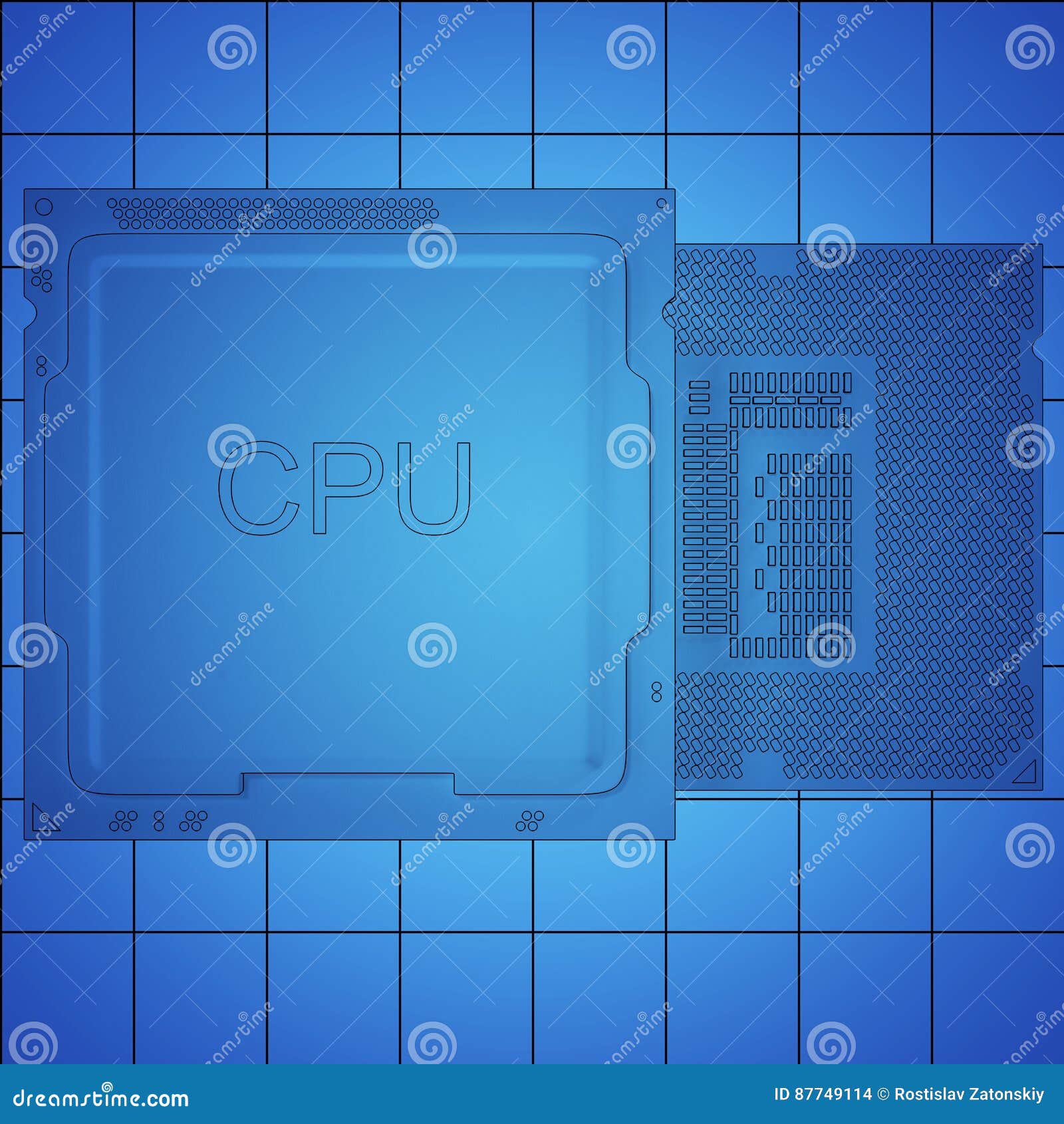 Engineer Working on Blue Print, Concept Processor Unit CPU, 3d ...