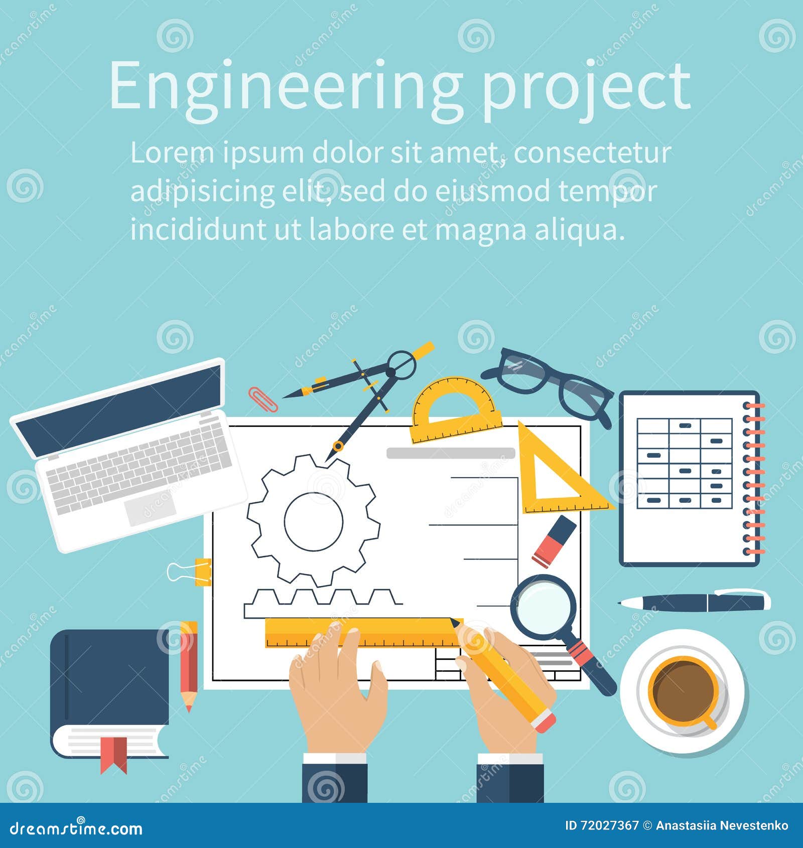 Blueprint And Engineering Linear Infographics Cartoon Vector ...