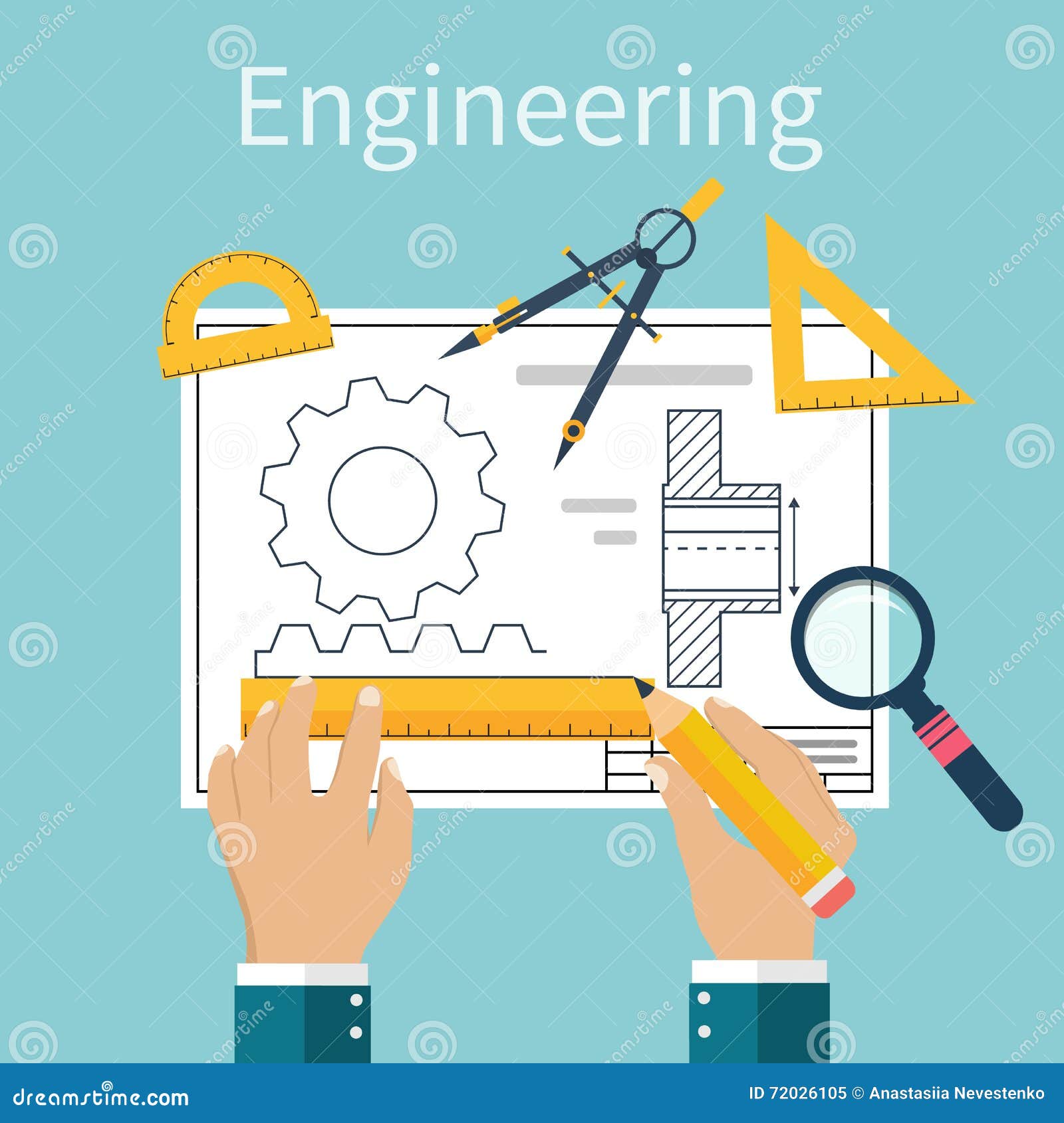 Engineer Working on Blueprint Stock Vector - Illustration of gears ...
