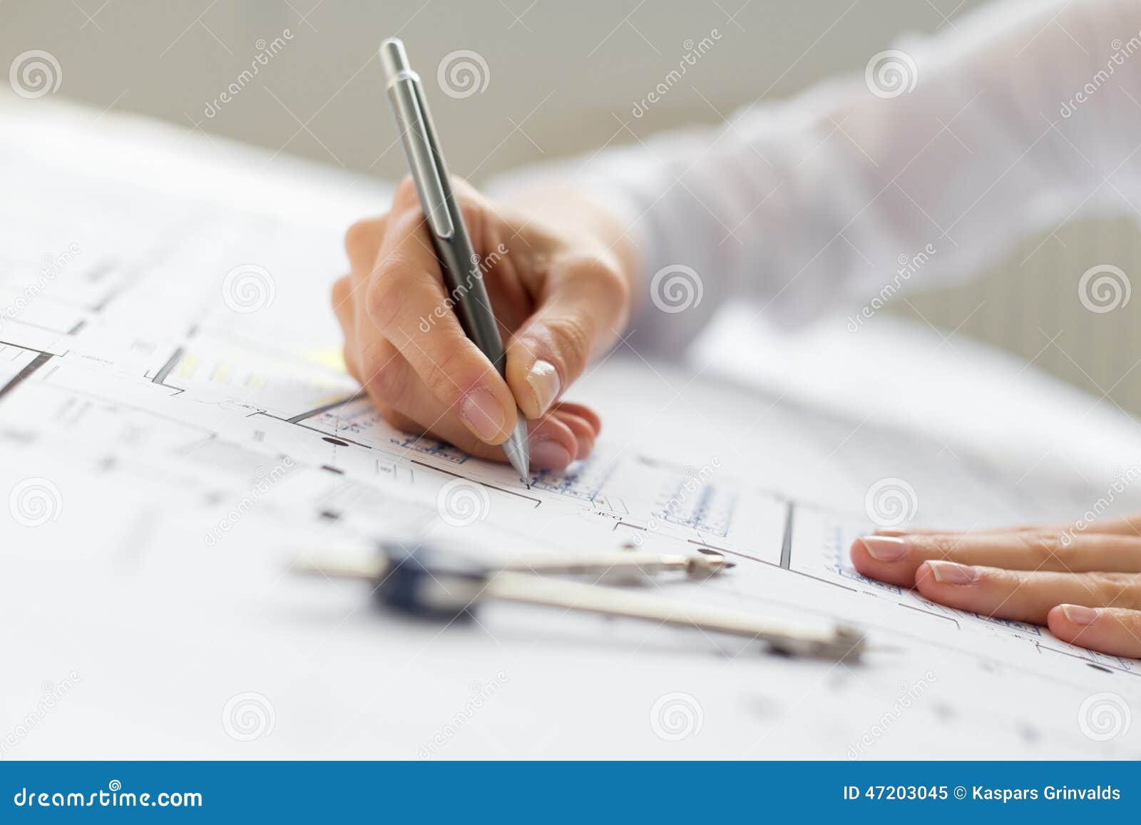 Engineer Working on Blueprint Stock Image - Image of designer ...