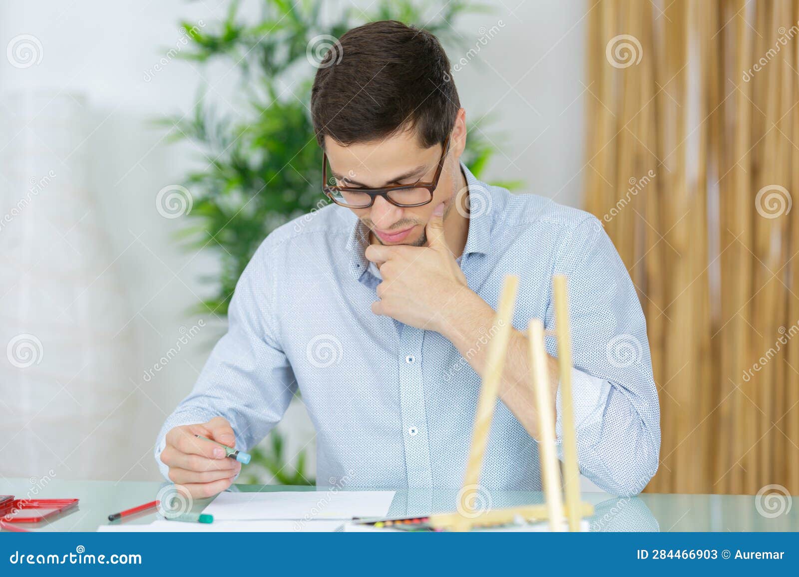 Engineer Working with Blueprint on Panel Board Indoors Stock Image ...