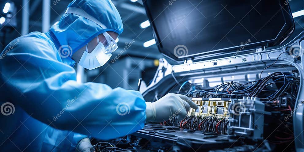 Engineer Working with Car Battery Module in Laboratory. Generative Ai ...