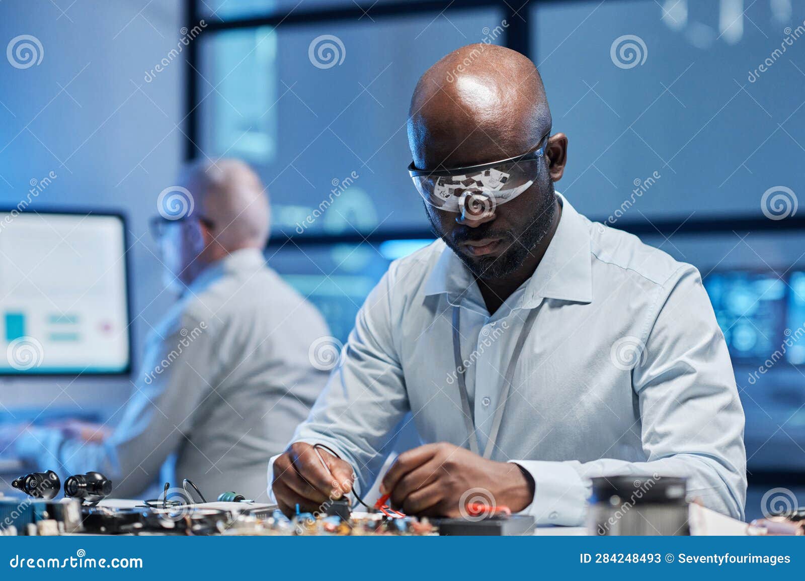 Engineer Working with Computer Board Stock Image - Image of programmer ...