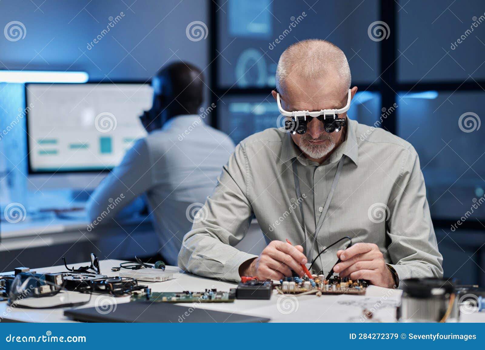 Engineer Working with Computer Chip Stock Image - Image of engineering ...