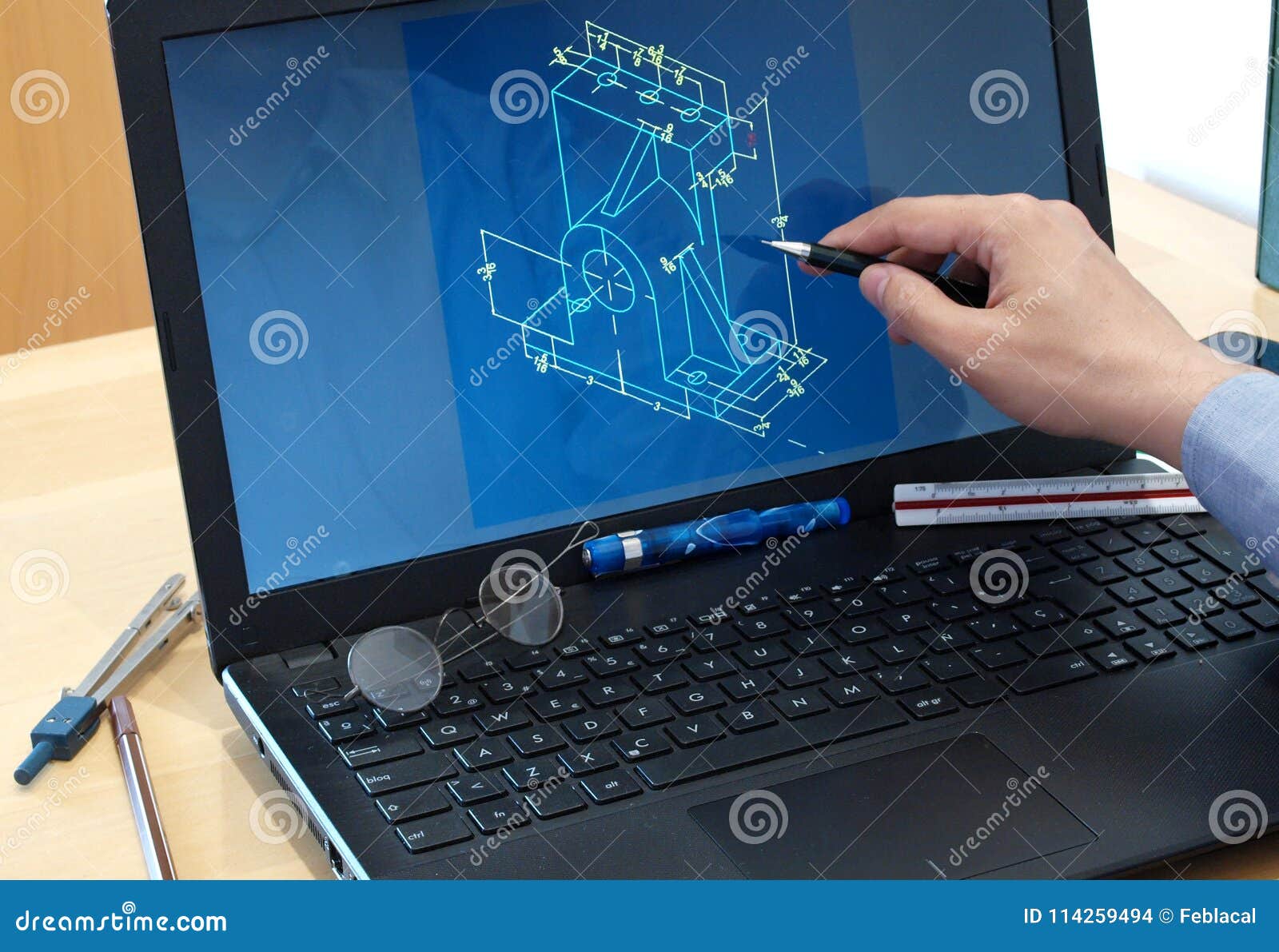 Engineer Working at Computer Stock Photo - Image of mechanism, product ...