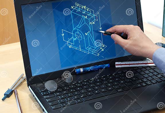 Engineer Working at Computer Stock Photo - Image of mechanism, product ...