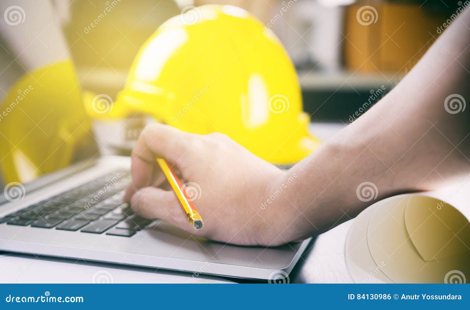 Engineer in Working on Computer Laptop Stock Photo - Image of people ...
