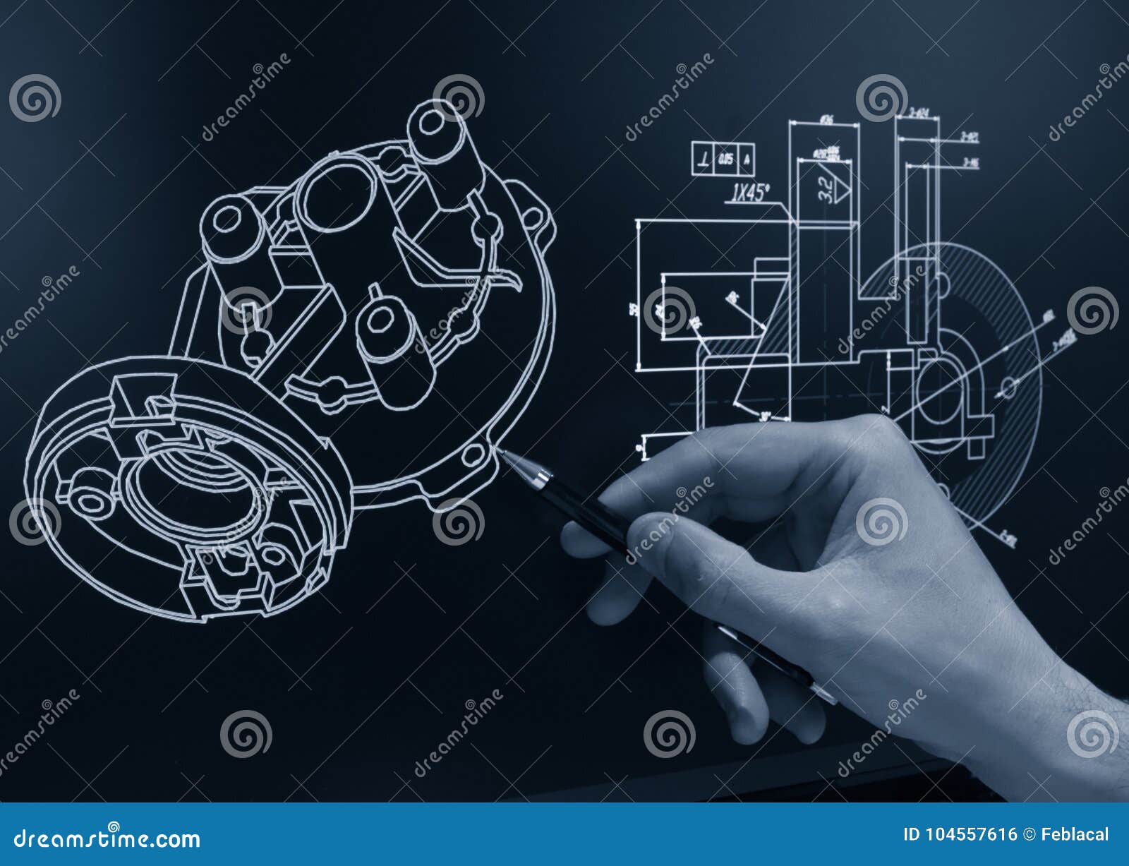 Engineer Working at Computer Stock Photo - Image of mechanical, scheme ...