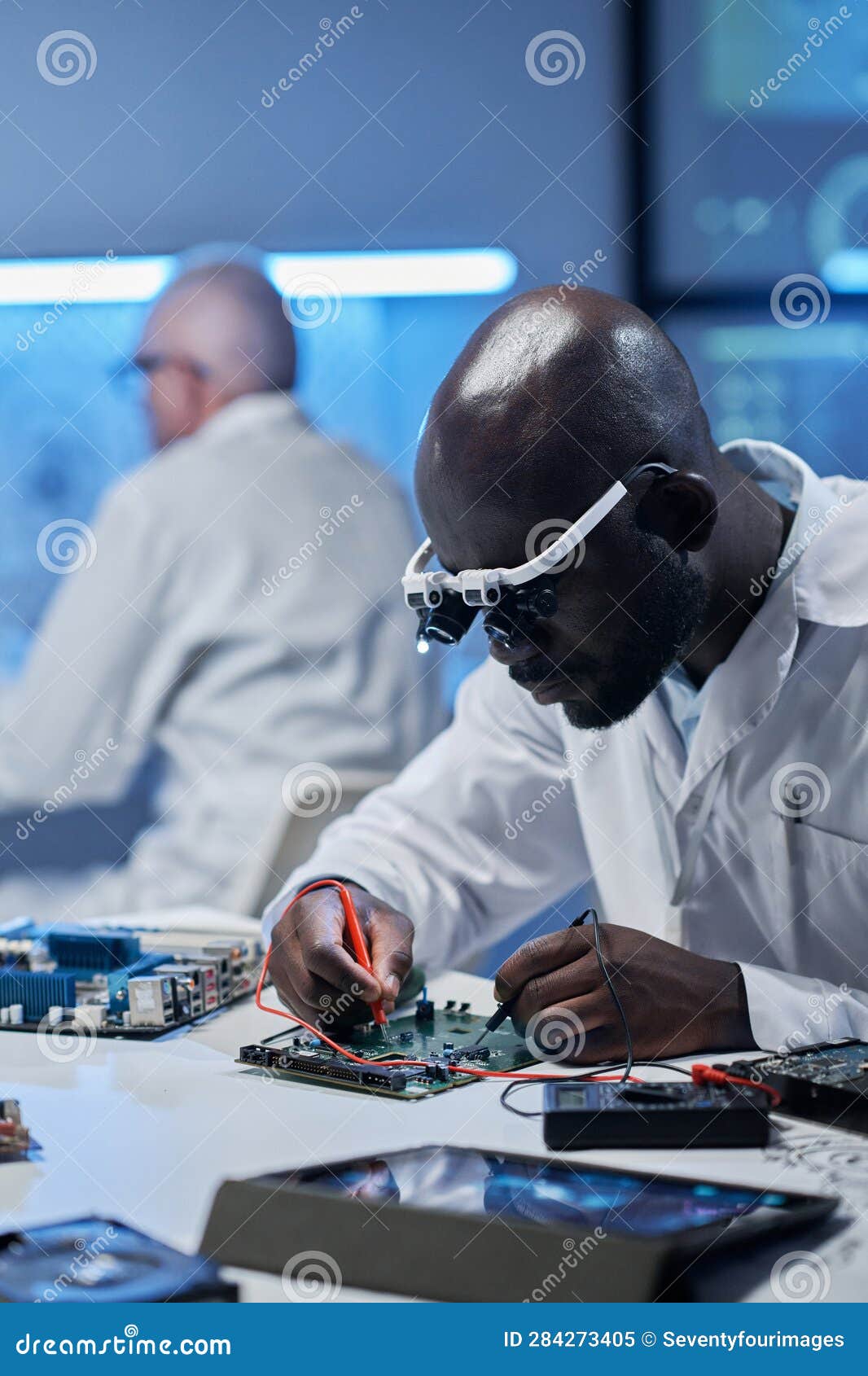 Engineer Working with Computer Motherboard Stock Image - Image of ...