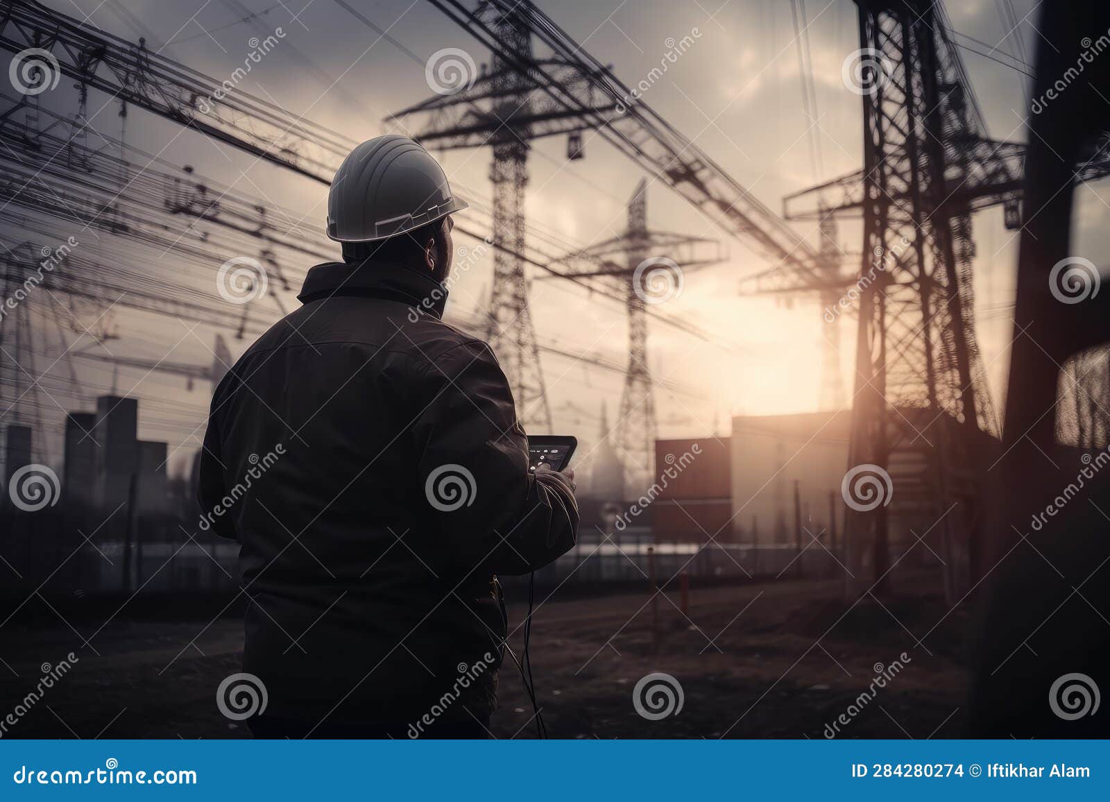 Engineer Working on a Construction Site Using a Mobile Phone with High ...