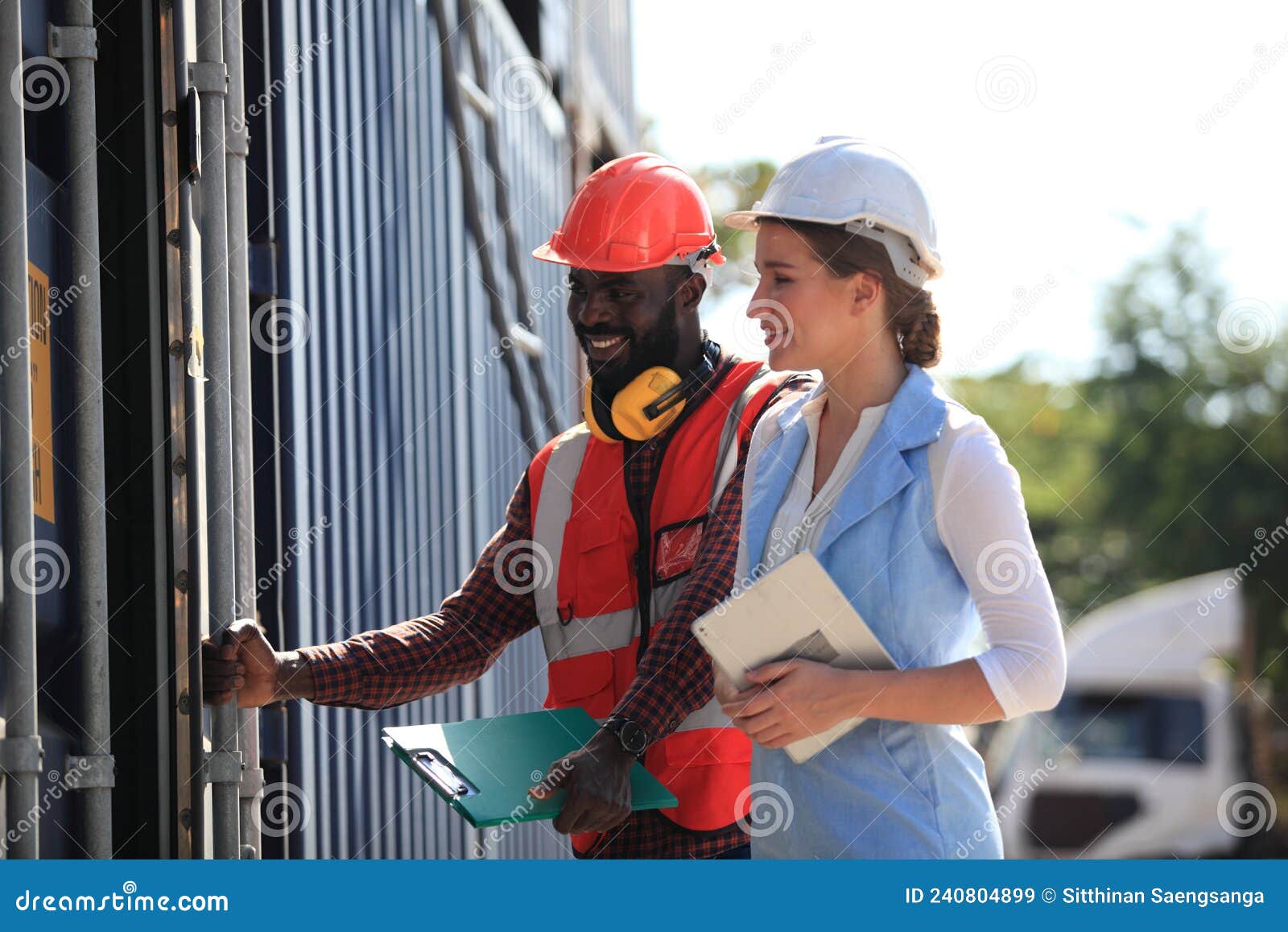 Engineer Working in Container Area Logistics Transportation Import ...