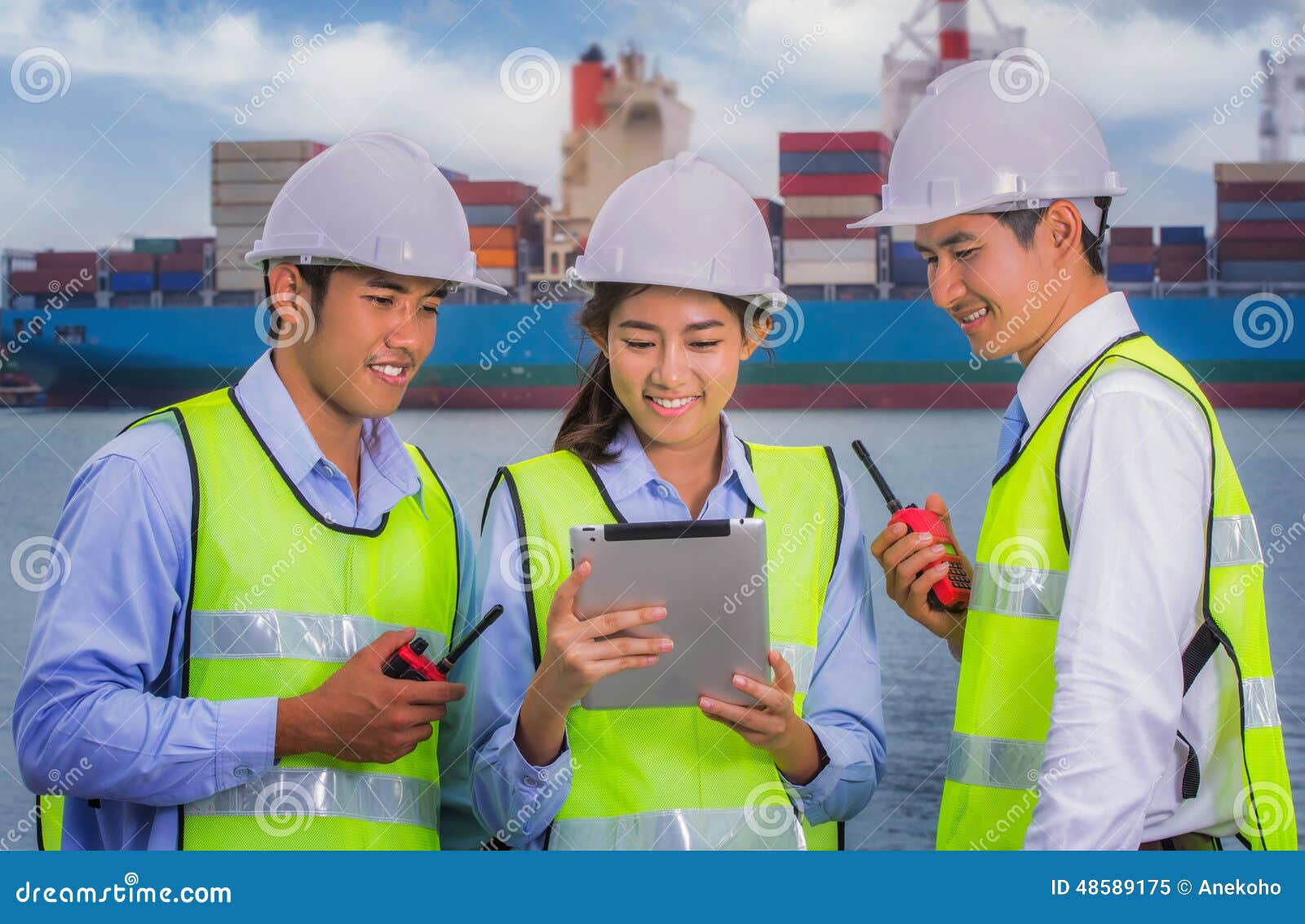 The Engineer Working with Container Cargo Freight Ship Stock Image ...