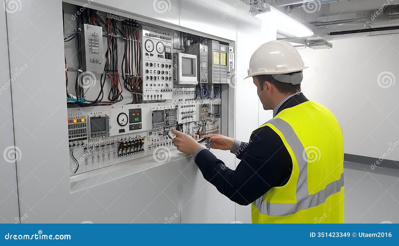 Engineer Working on Control Panel in Technical Room Stock Image - Image ...