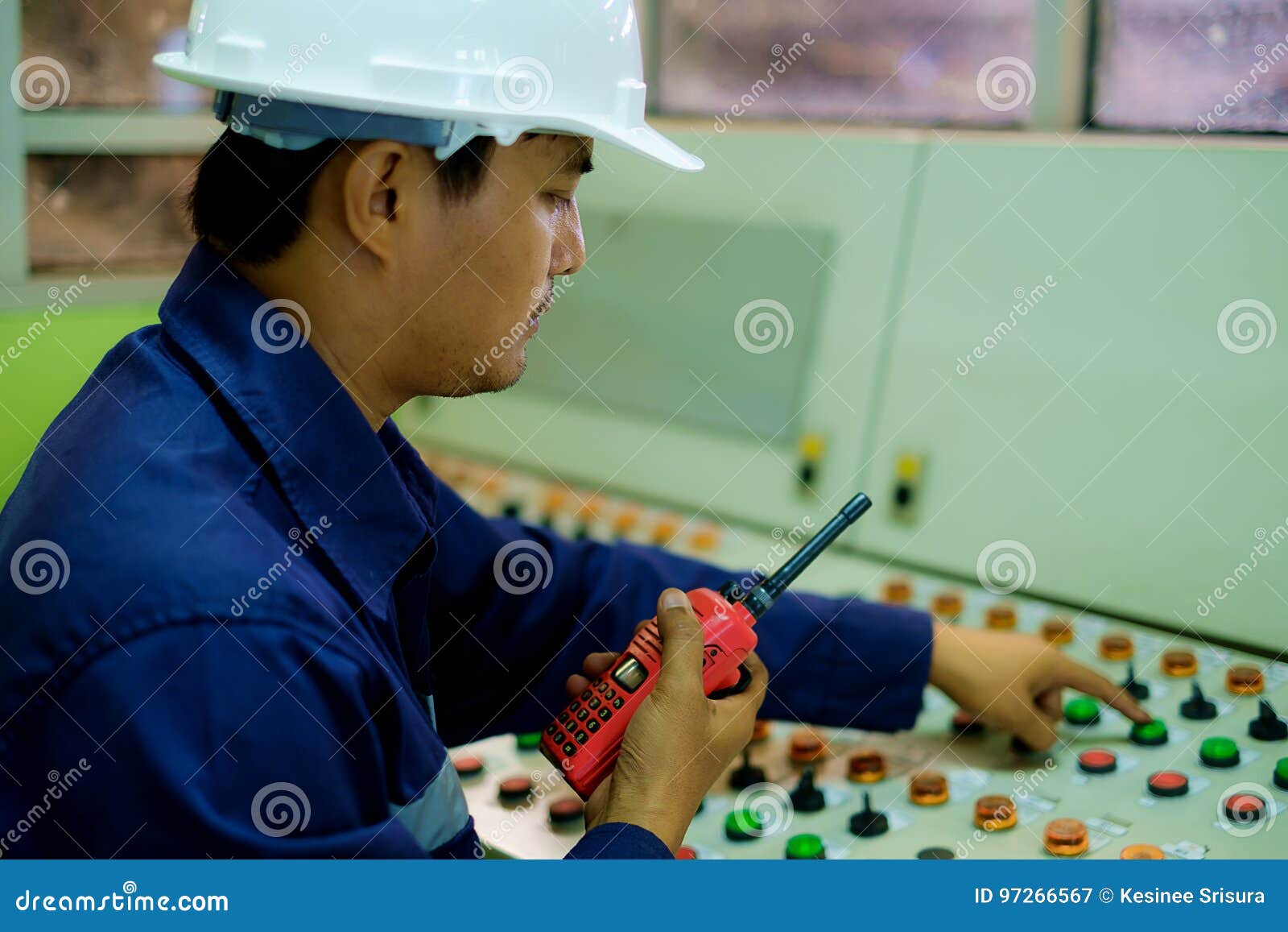 Engineer Working in the Control Room Stock Image - Image of helmet ...