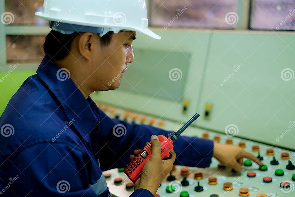 Engineer Working in the Control Room Stock Image - Image of helmet ...