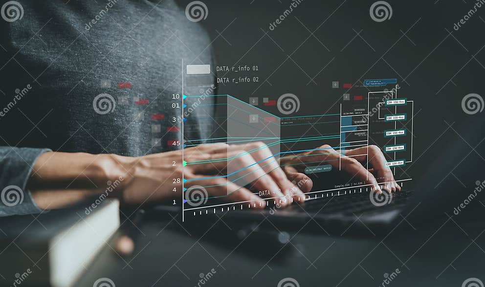 Engineer Working with Database for Digital Data Design or Cyberspace ...
