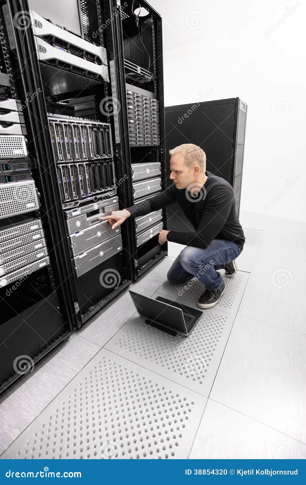 It Engineer Working in Datacenter Stock Photo - Image of holding ...