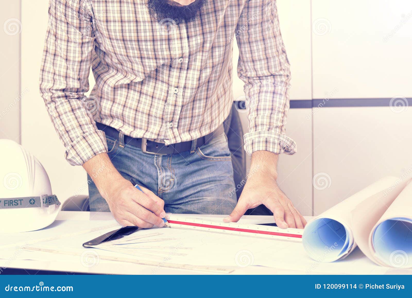 Engineer is Working on the Desk Stock Photo - Image of architect ...