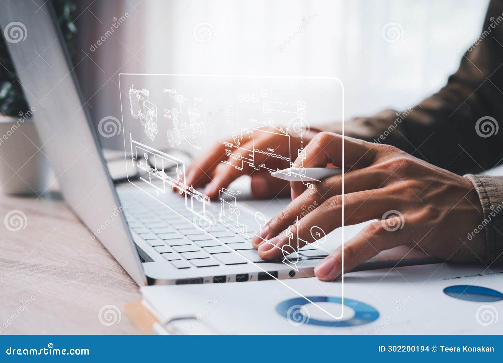 Engineer Working on Desktop Computer, Displaying a Software Control ...