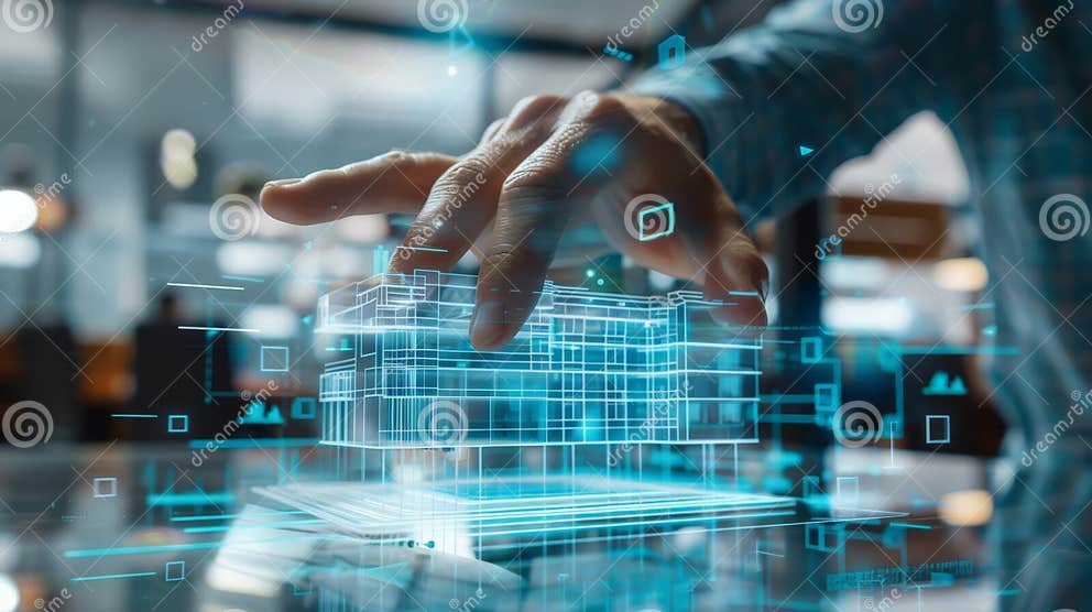 Engineer Working on a Digital Architectural Model with a High-tech ...