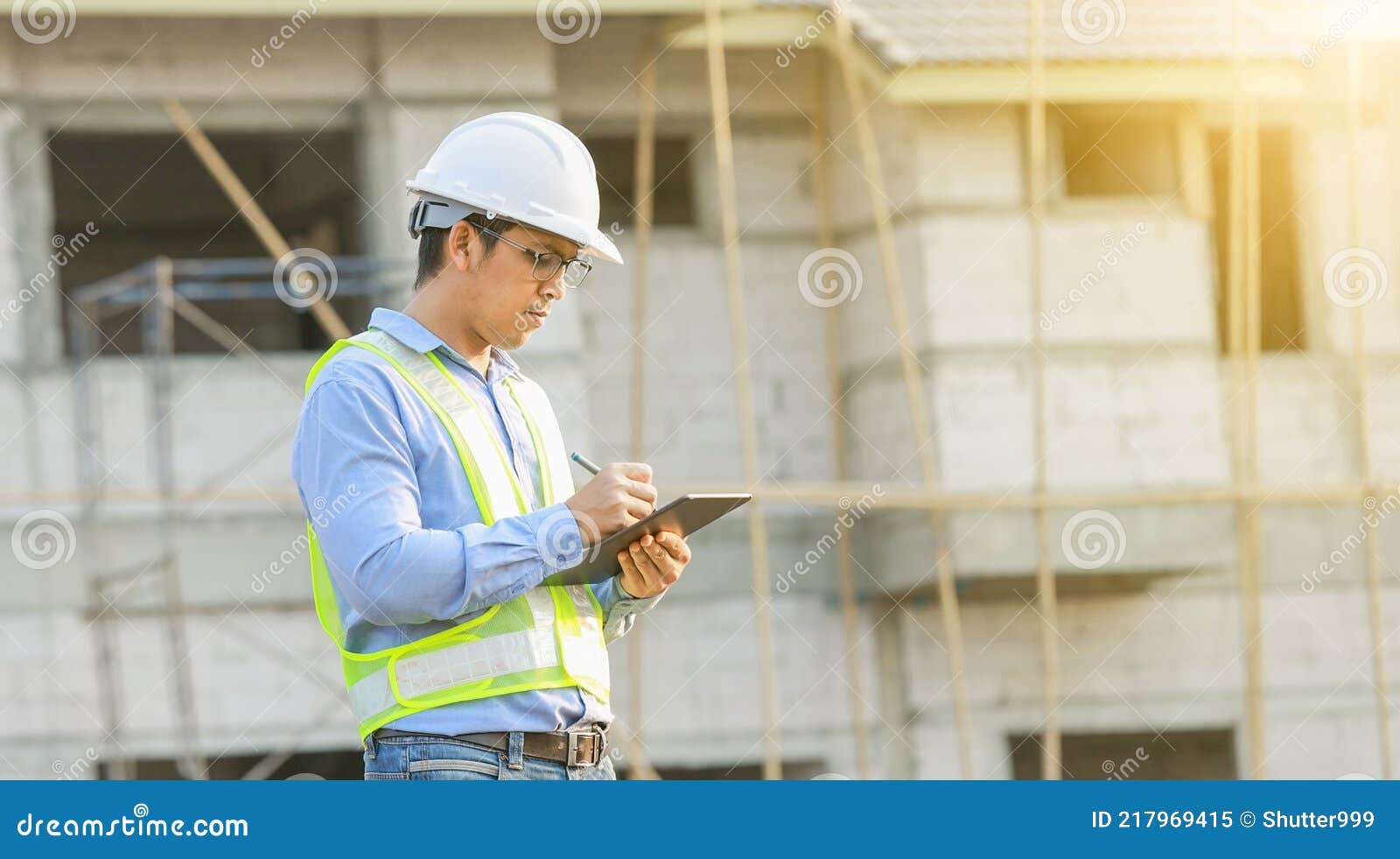 Engineer Working on Digital Tablet at Construction Site Stock Image ...
