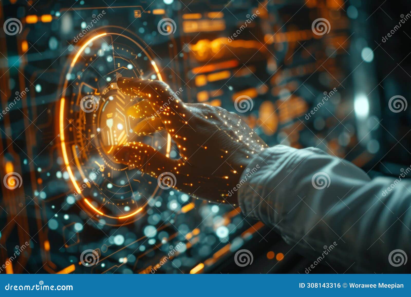 Engineer Working on Holographic Projection 3D Model in Engine ...