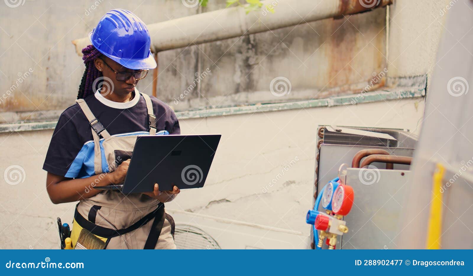 Engineer Working on HVAC System Stock Image - Image of compressor ...