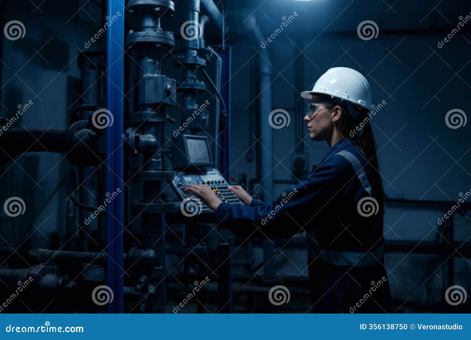 Engineer Working on Industrial Machines, Demonstrating Technology ...