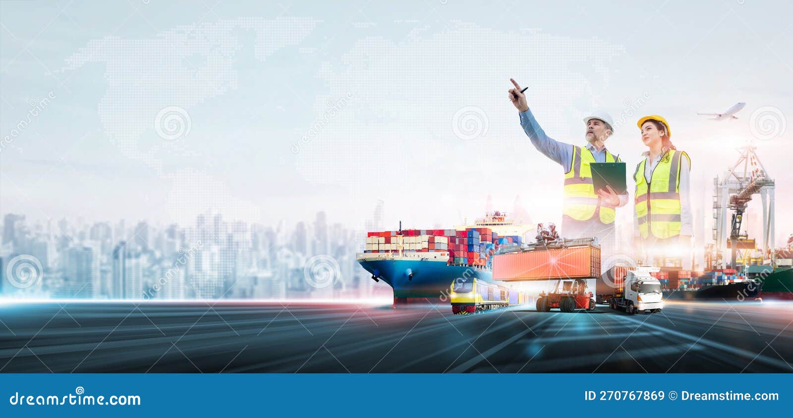 Engineer Working at Industrial Port and Construction Container Checking ...