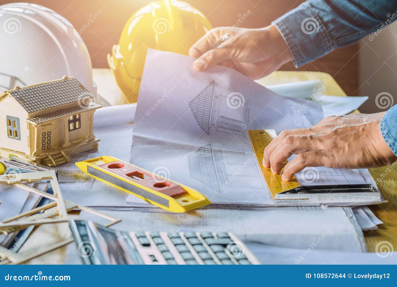 Engineer Working Inspection Plan Sketching Stock Photo - Image of desk ...