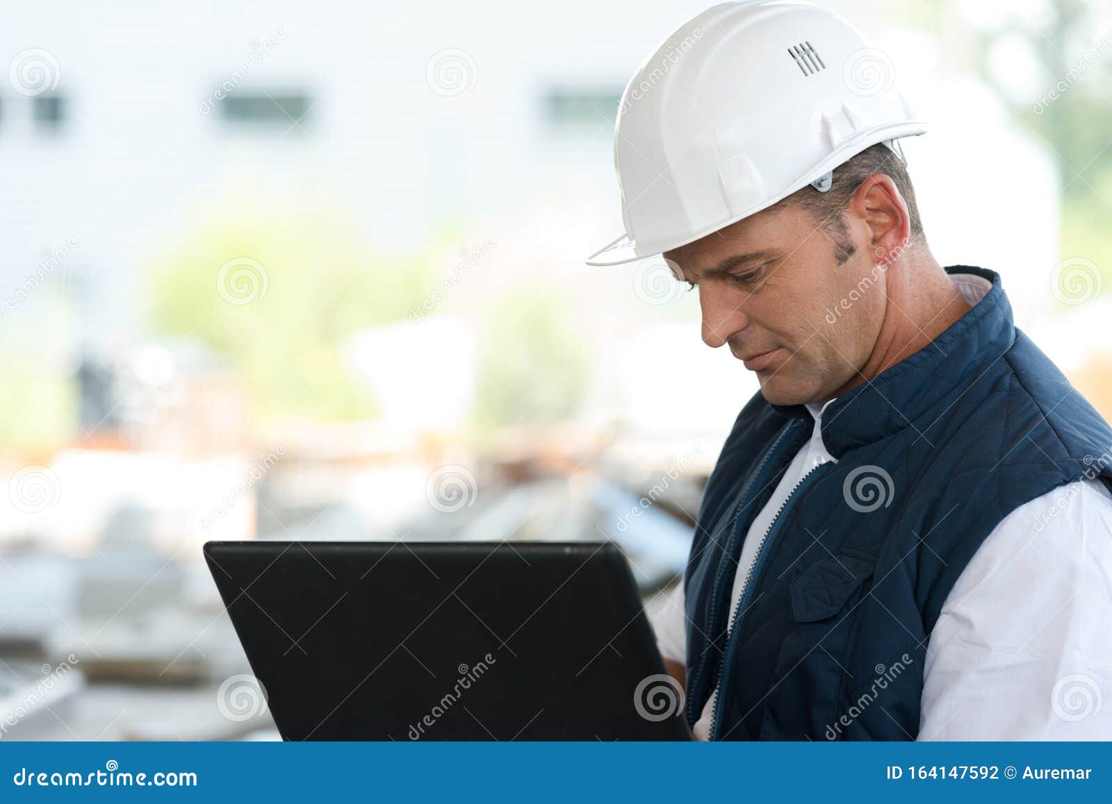 Engineer Working with Laptop Outdoors Stock Photo - Image of ...