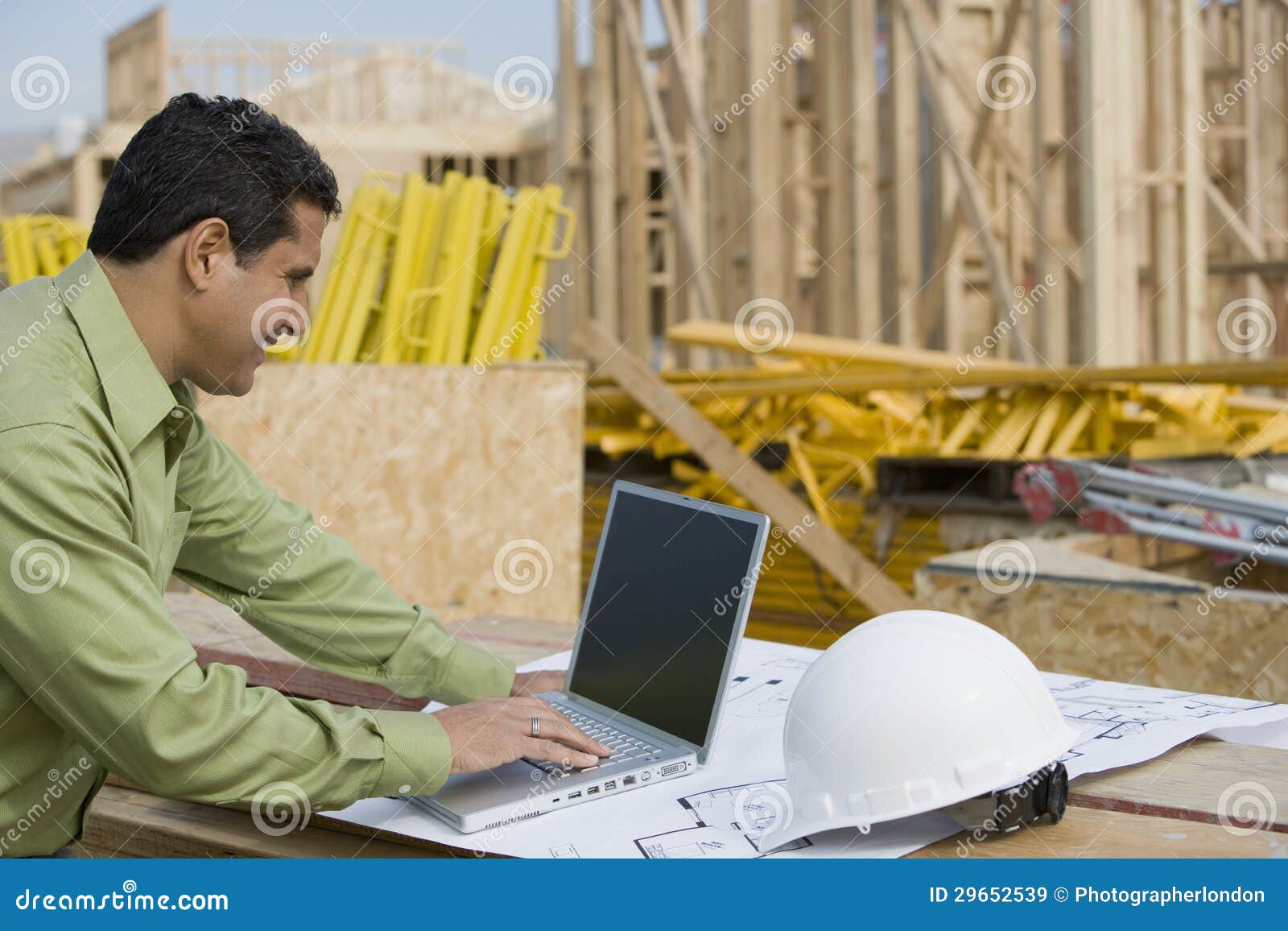 Engineer Working on Laptop at Site Stock Image - Image of developing ...