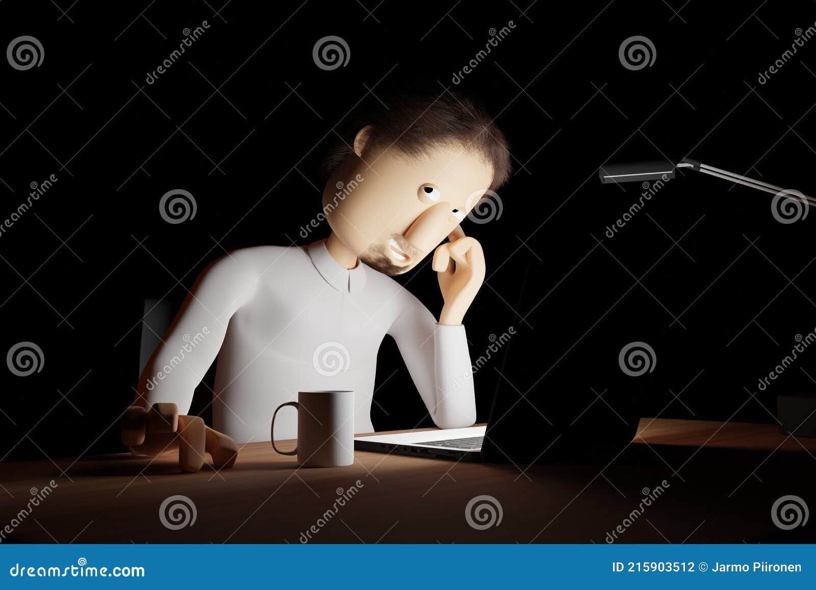 Engineer Working Late and Thinking Hard by His Laptop. Stock ...