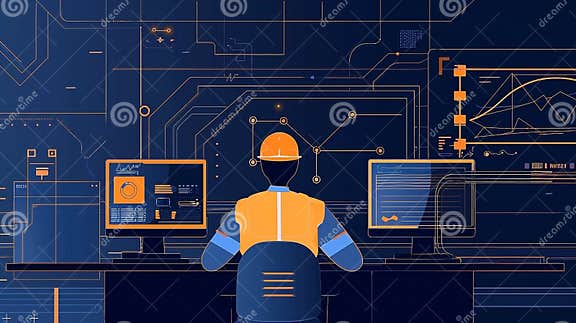 An Engineer Working on Multiple Computer Screens, Showing Management ...