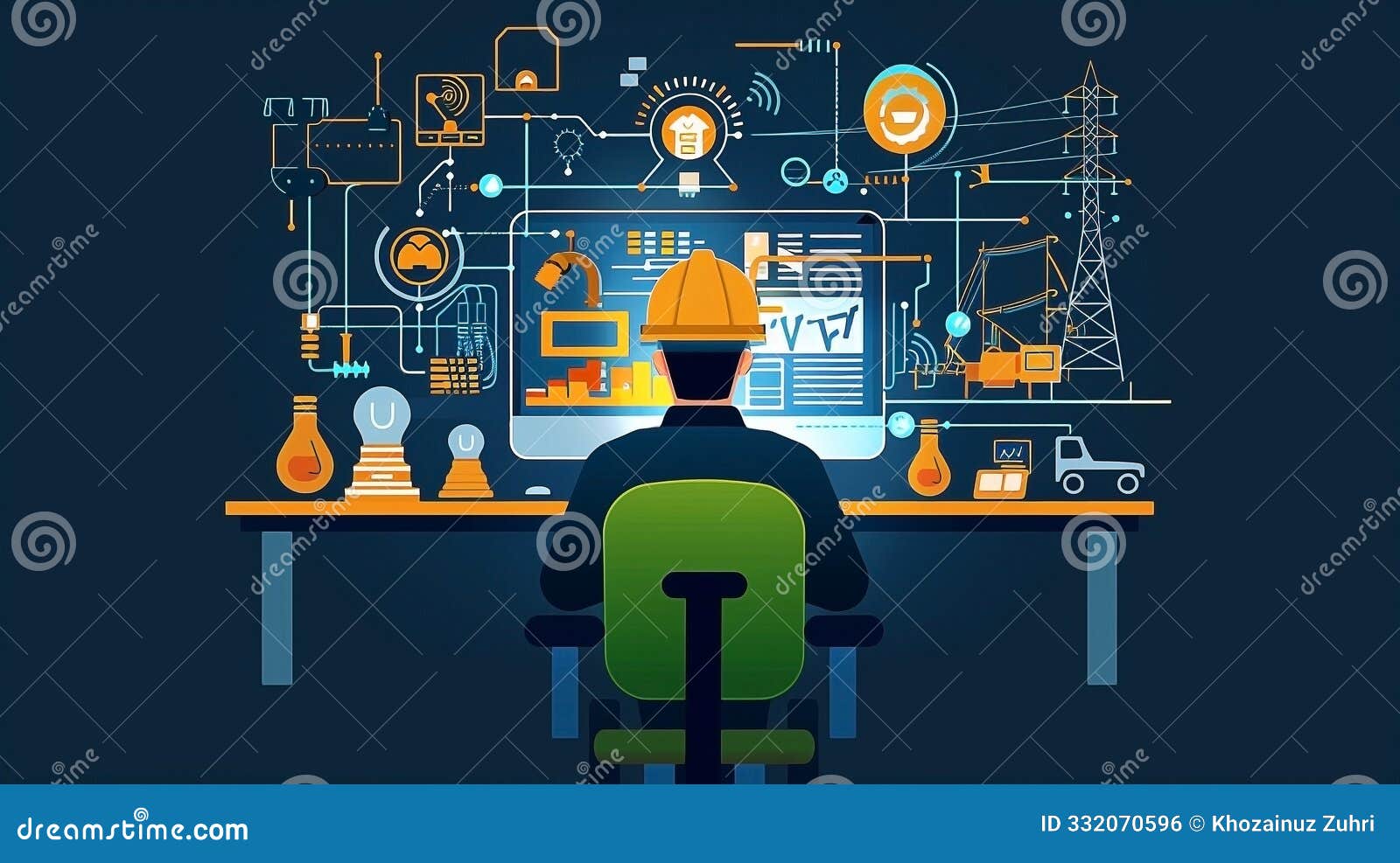 An Engineer Working on Multiple Computer Screens, Showing Management ...