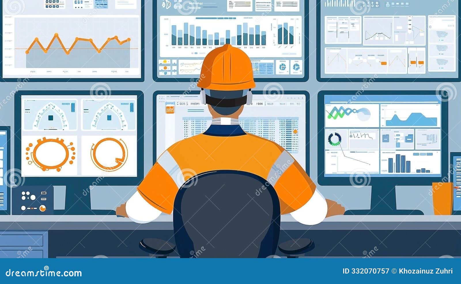 An Engineer Working on Multiple Computer Screens, Showing Management ...