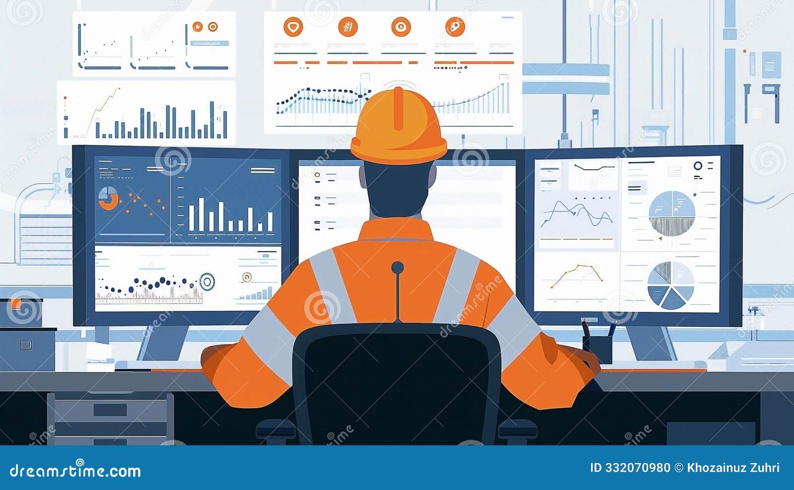 An Engineer Working on Multiple Computer Screens, Showing Management ...