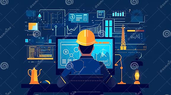 An Engineer Working on Multiple Computer Screens, Showing Management ...