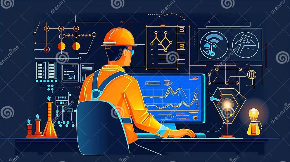 An Engineer Working on Multiple Computer Screens, Showing Management ...