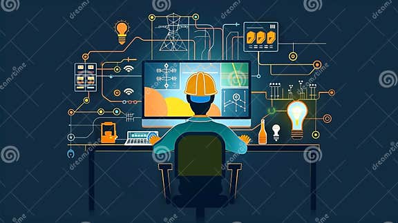 An Engineer Working on Multiple Computer Screens, Showing Management ...