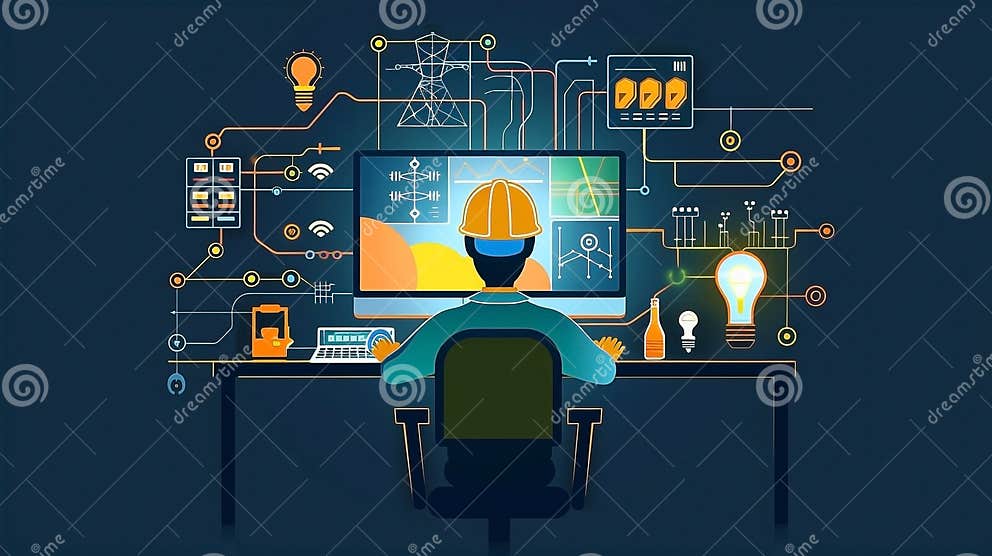 An Engineer Working on Multiple Computer Screens, Showing Management ...