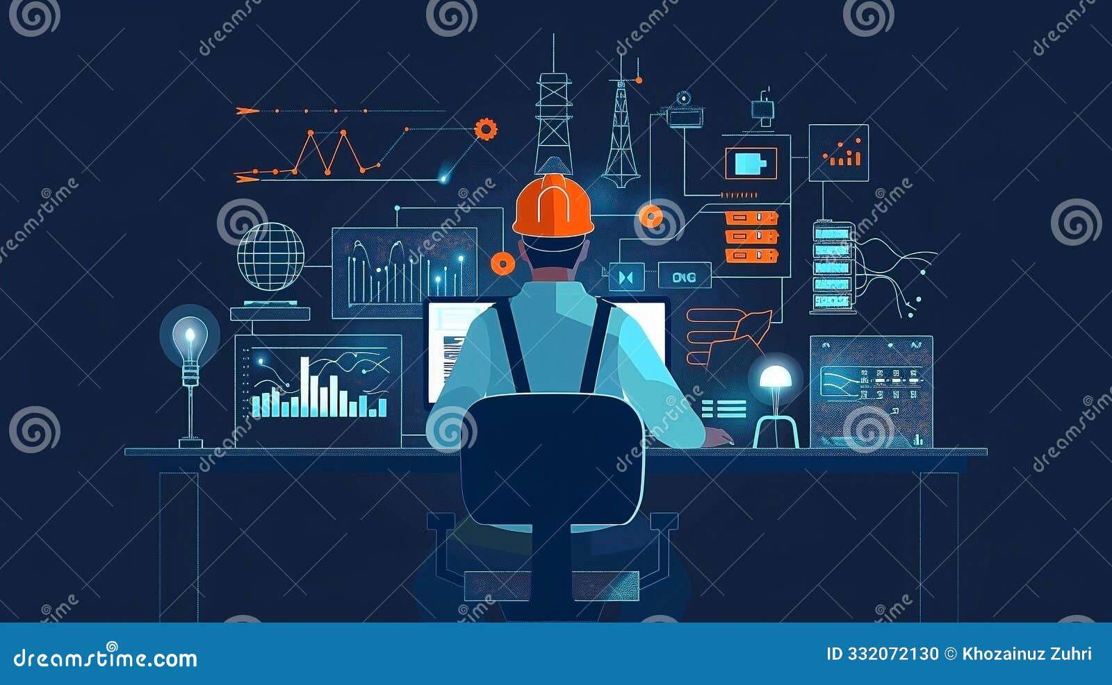 An Engineer Working on Multiple Computer Screens, Showing Management ...