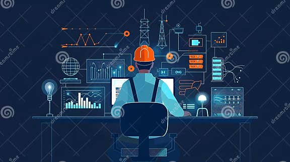 An Engineer Working on Multiple Computer Screens, Showing Management ...