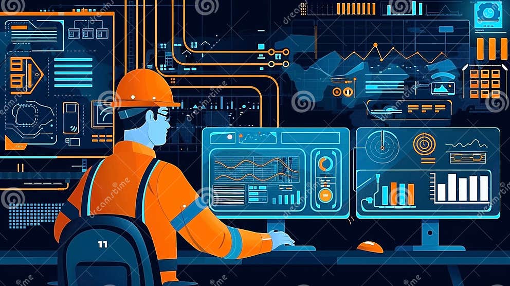 An Engineer Working on Multiple Computer Screens, Showing Management ...