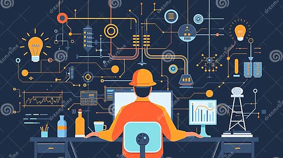 An Engineer Working on Multiple Computer Screens, Showing Management ...