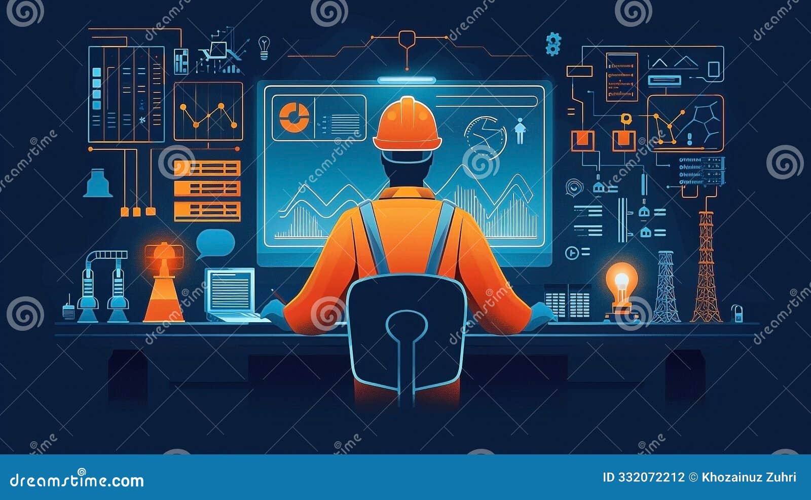 An Engineer Working on Multiple Computer Screens, Showing Management ...