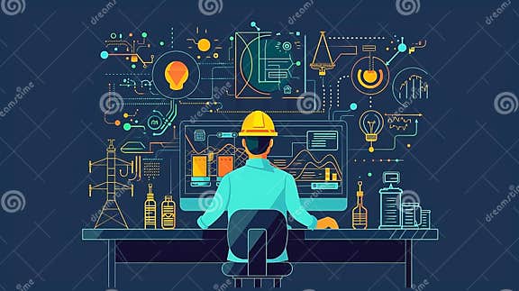 An Engineer Working on Multiple Computer Screens, Showing Management ...